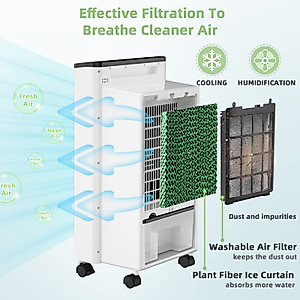 COSTWAY Portable Evaporative Air Cooler for Room, Air Cooler for Cooling and Sleep with Remote Control, 7.5-Hour Timer, 2 Ice Boxes, Quiet Evaporative Cooler for Bedroom Indoor Use Home Office Dorms