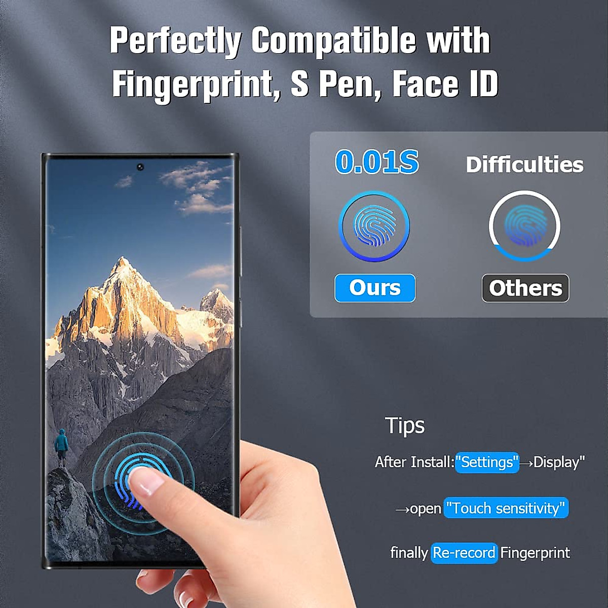 [2+2 Pack] S22 Ultra Glass Screen Protector, HD Clear 9H Tempered Glass Scratch Resistant, Fingerprint Unlock, 3D Curved, Bubble-Free for Samsung Galaxy S22 Ultra Glass Screen Camera Protector(6.8