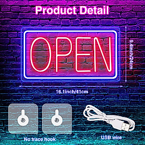 KABOER Neon Open Sign,16"x 9" LED Lights Open Sign Christmas Decoration,New Ultra Bright LED Neon Sign Wall Art for Business Bar Salon Shop Club(OPEN)