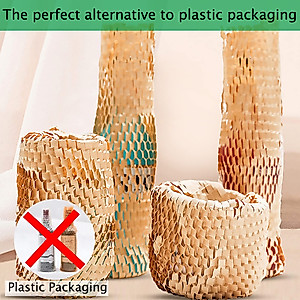 onesimcr Honeycomb Packing Paper Wrap 15"x131' Sustainable Alternative to Bubble Wrap for Moving/shipping/packing Roll with 20 Fragile Sticker Biodegradable & Fully Recylable