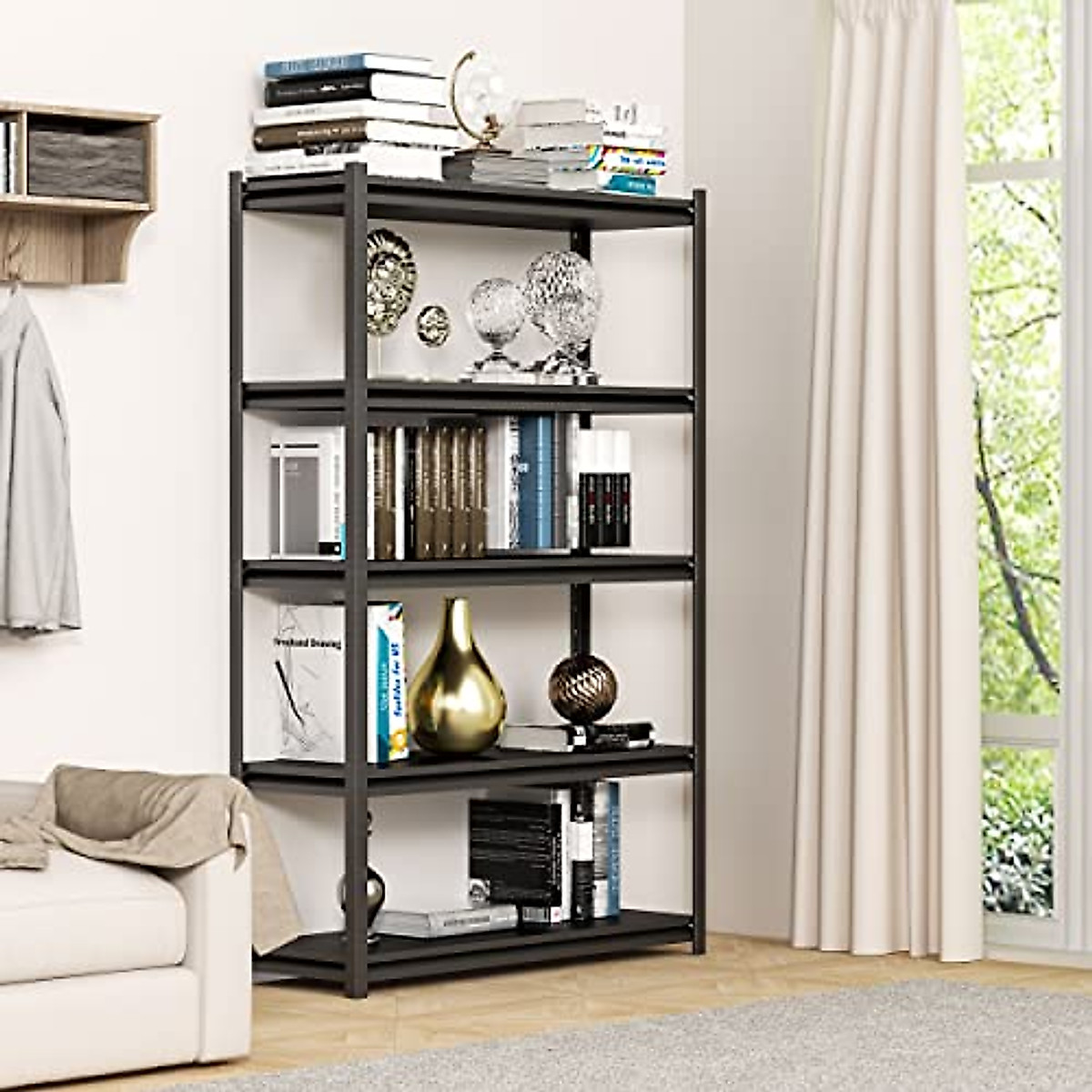 LISSIMO 5-Tier Heavy Duty Shelf, 63" H Metal Shelving Unit Load 2000LBS, Adjustable Storage Shelves for Garage，Bedroom,Office 18" D x 34" W x 63" H
