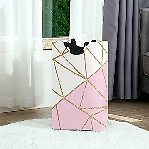 ALAZA Large Laundry Basket Nordic Pink Gold Marble Geometry Laundry Bag Hamper Collapsible Oxford Cloth Stylish Home Storage Bin with Handles, 22.7 Inch