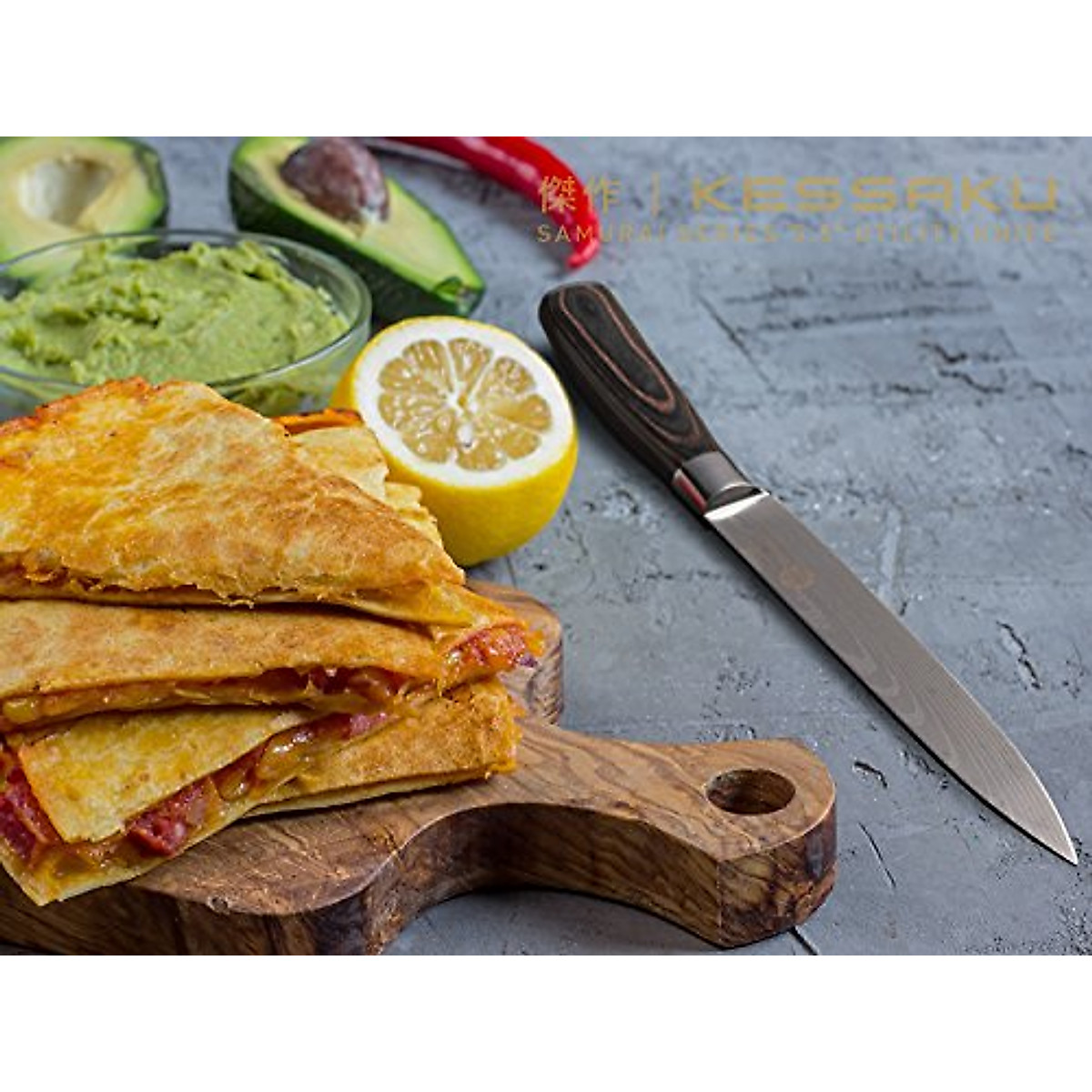 KESSAKU Utility Knife - 5.5 inch - Samurai Series - Razor Sharp Kitchen Knife - Forged 7Cr17MoV High Carbon Stainless Steel - Wood Handle with Blade Guard