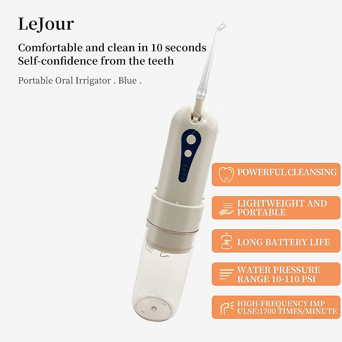 LEJOUR Water Flossers for Teeth,Cordless Water Dental Floss Folding Portable Oral Irrigator,Rechargeable Powerful Battery Life Water Dental Picks with 4 Modes 5 Jet Tips IPX7 Waterproof, Travel Bag