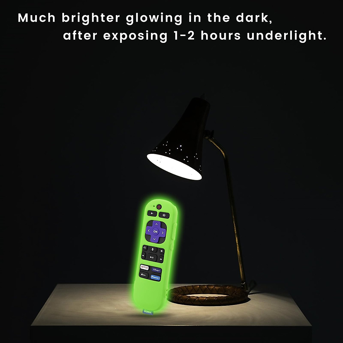 Glow Green Remote Cover Replacement for Roku Voice Remote (Official) Controller RCA1R, RC-GZ1 - Glowing in The Dark - Silicone Case with Lanyard for Roku Players, Audio and TV