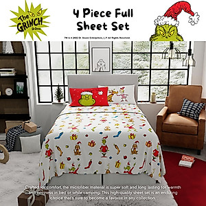 Franco Collectibles Dr. Seuss The Grinch Holiday & Christmas Bedding Super Soft Microfiber 4 Piece Full Sheet Set, (Officially Licensed Product)