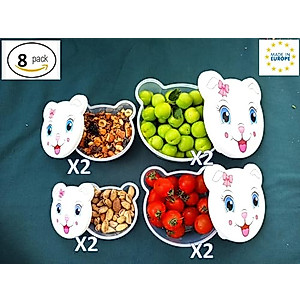 Food Storage Containers with lids 8 Pack (16 Pieces), Snack Containers Cute Plastic Animal Print Storage Lunch Box, Easy open Stackable Bpa Free Plastic, Space-Saving (Dog)