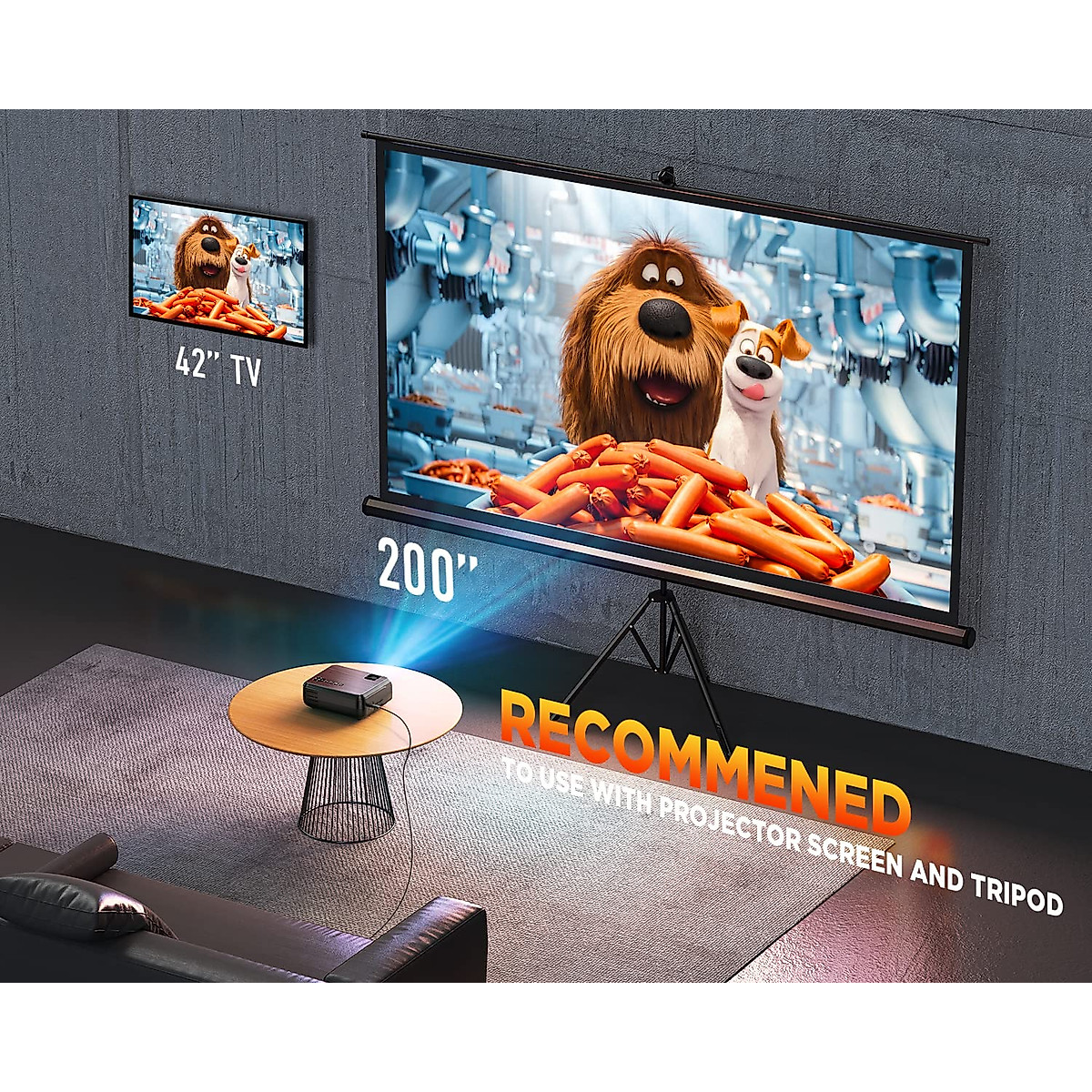 Mini WiFi Projector for Outdoor Movies, 8500L High Brightness, 1080p HD Video Projector for iPhone & 200'' Display Supported, Compatible with Phone/TV Stick/HDMI/USB/VGA, Home Theater