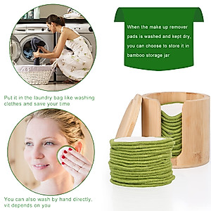 UNIMEIX 16 Pack Reusable Makeup Remover Pads Bamboo Reusable Cotton Rounds Organic Cotton Pads for Face Facial Cleansing Wipes with Washable Laundry Bag and Bamboo Holder