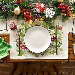 Artoid Mode Watercolor Holly Christmas Placemats Set of 6, 12x18 Inch Seasonal Winter Xmas Holiday Table Mats for Party Kitchen Dining Decoration