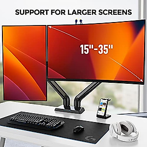 AM alphamount Dual Monitor Stand, Ultrawide 13-35 Inch Dual Monitor Mount, Height Adjustable Gas Spring Monitor Arm Desk Mount for 2 Monitors Full Motion VESA Bracket, Each Arm Holds up to 26.4lbs