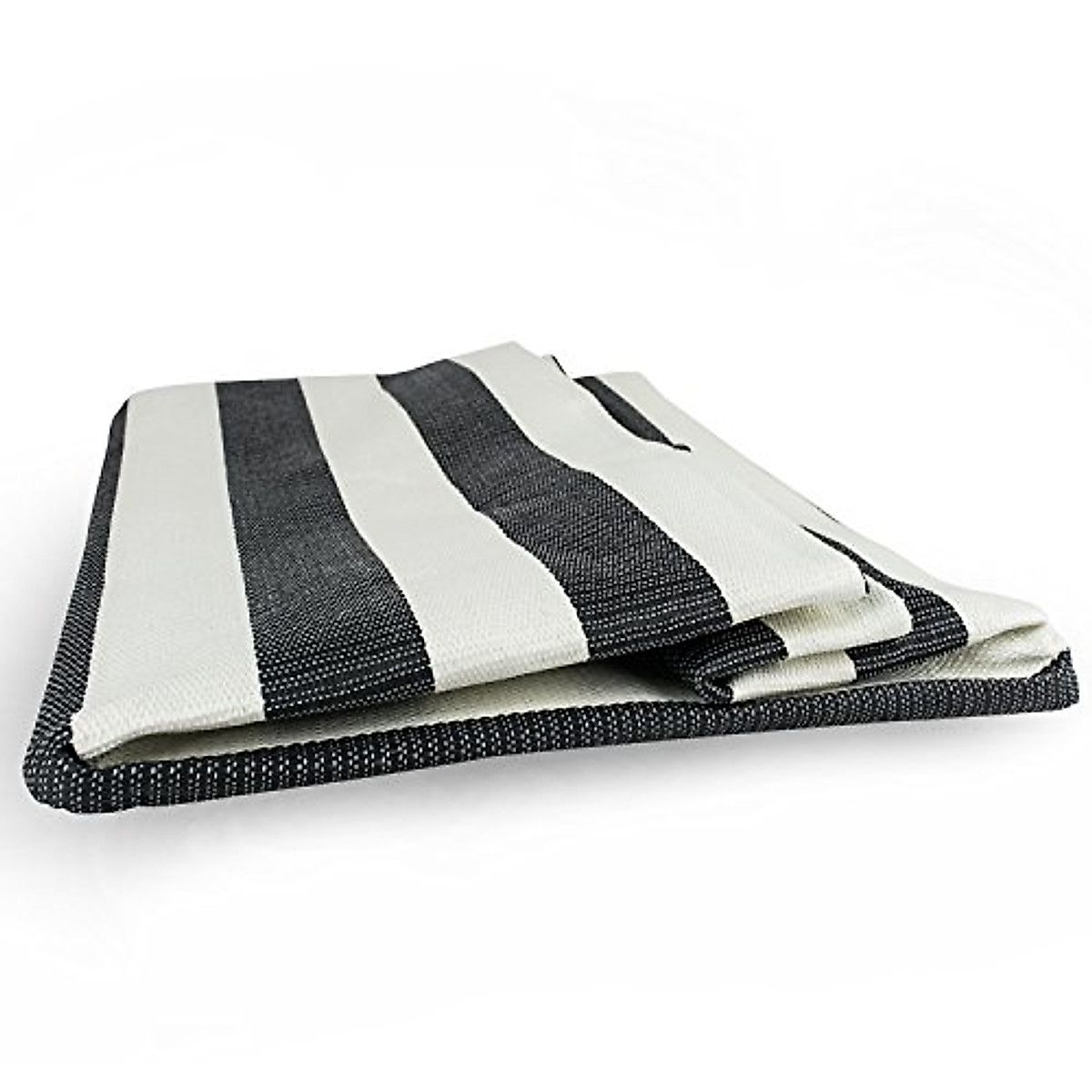 DII Durable Woven Striped Storage Bin Collapsible with Soft Rope Handles Reinforced with Metal Grommets, Medium, 15x10x12, Black