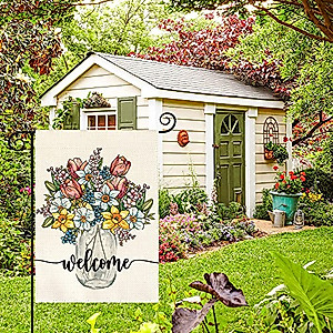 AVOIN colorlife Spring Floral Vase Garden Flag 12x18 Inch Double Sided Outside, Welcome Yard Outdoor Flag