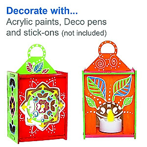 Baker Ross Rangoli Wooden Lantern - Pack of 3, Wooden Craft Set for Children, Arts and Crafts for Kids Activities for Kids to Color in, Decorate and Display (FE843)