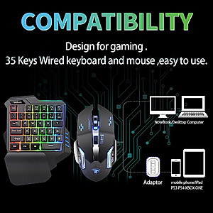 7KEYS One-Handed Gaming Keyboard RGB Backlit, 35 Keys Ergonomic Mini Keyboard with Wrist Rest, Half Keyboard for PC Gaming (Keypad Set B)