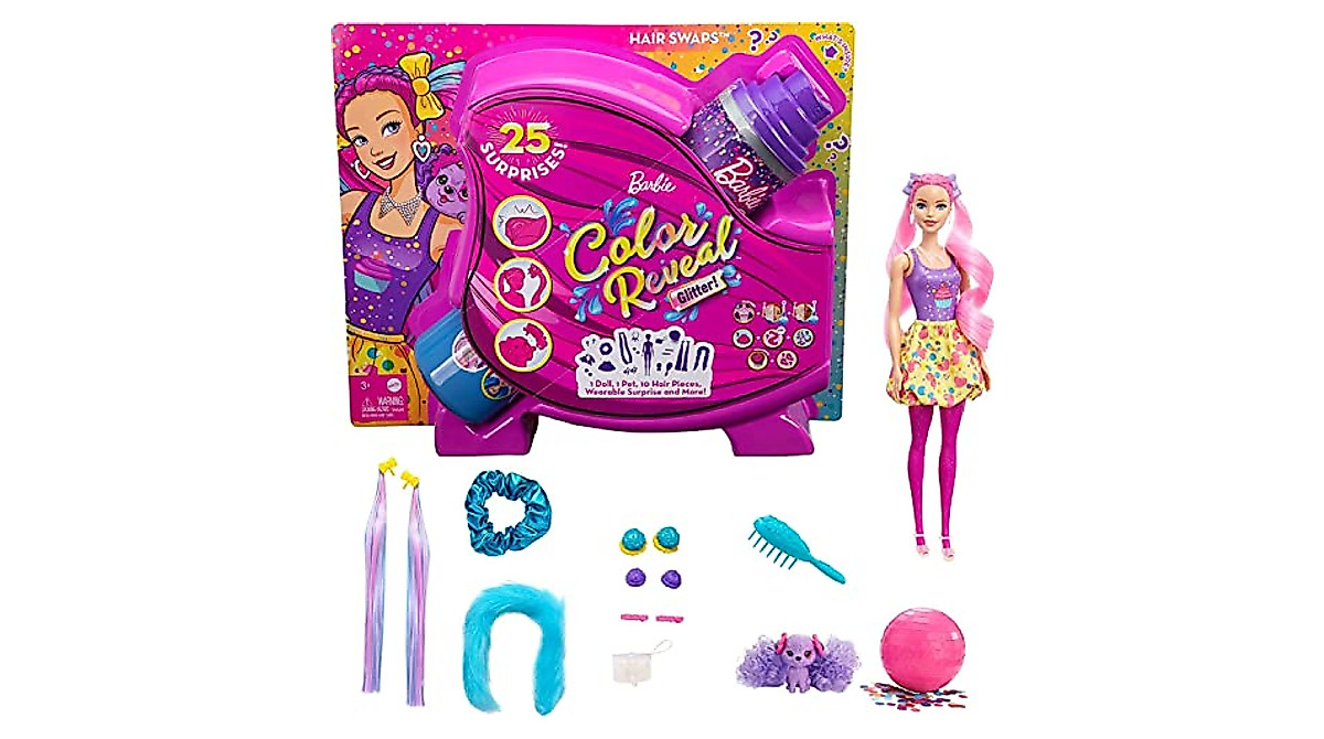 Barbie Color Reveal Glitter Doll - 25 Surprises & Interchangeable Hair