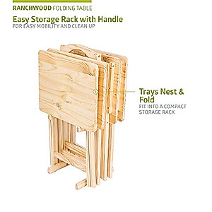 Pearington Ranchwood Folding TV Tray Table for Dining, Laptop Computer Stand, Gaming, Desk, 4-Pack, Natural Wood Finish