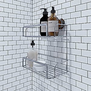 Croydex Stick n Lock Easy to Fit Adhesive Two Tier Cosmetic Basket, 20.6in x 10.2 x 6.4in, Chrome