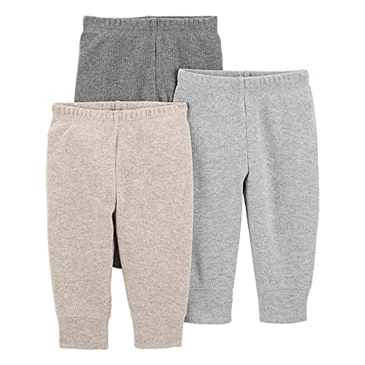 Simple Joys by Carter's Baby 3-Pack Thermal Pants, Beige/Dark Grey/Grey, 0-3 Months