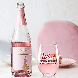 Wine Because Punching People In The Face is Illegal Funny Wine Glasses Gifts for Women - Novelty Birthday Gifts for Her, Wife, Coworker, Boss, Sister, Aunt, Best Friend, Mothers Day Mom Gifts, 17 oz