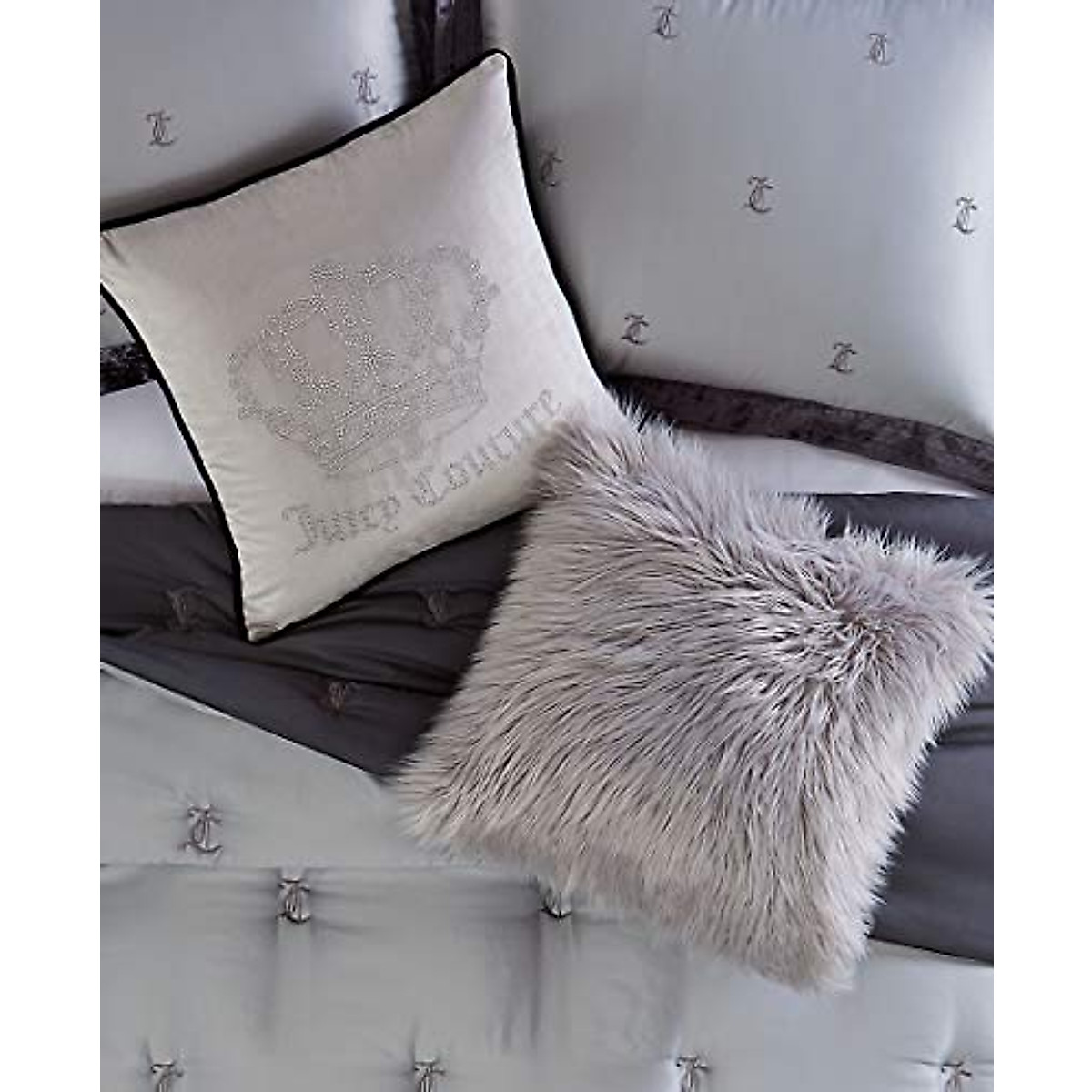 Juicy Couture Sheepskin Decorative 1-Piece Indoor/Outdoor Pillow, 1 Count (Pack of 1), Grey