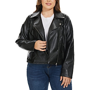 Fahsyee Women's Faux Leather Jackets - Black Zip Up Plus Size Motorcycle Short PU Moto Biker Outwear Fitted Slim Coat 4X