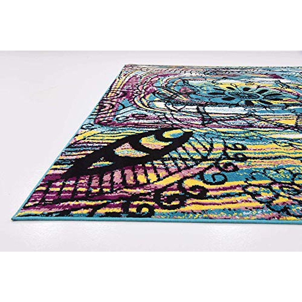 Unique Loom Metro Collection Modern Abstract Henna Floral Area Rug, 9 x 12 ft, Black/Ivory
