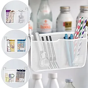 QIENGO 3 Packs Refrigerator Door Organizer Kitchen Storage Bag Home Small Objects Classification Hanging Mesh Pocket Organization Accessories Containers With 6 Wall Hooks (White)
