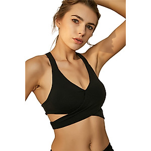 LUAN Sports Bras for Women Front Cross Strappy Sports Bra Padded Tank Top Cutout Yoga Tops (Black, Small)