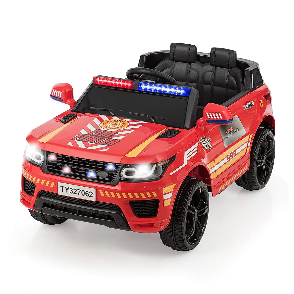 Costzon Ride on Car, 12V Battery Powered Police SUV Vehicle w/Remote Control, Siren Flashing Light, Horn Music, Intercom, Spring Suspension, 3 Speeds, USB, 4 Wheeler Truck, Kids Cars to Drive, Black