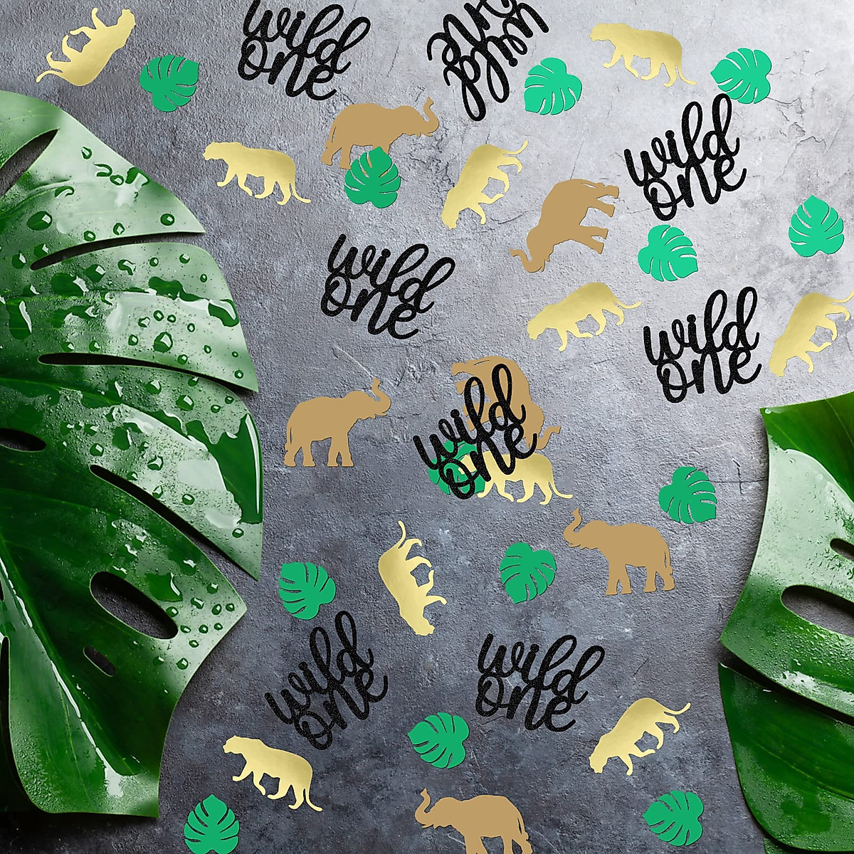 Jungle Safari Wild One Confetti, Tropical Leaf, Animal Confetti, First Birthday, Safari Tropical Party Decrations, 210 Pcs