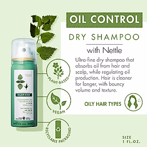 Klorane Dry Shampoo with Nettle for Oily Hair and Scalp, Regulates Oil Production, Paraben & Sulfate-Free, Travel Size, 1 oz.