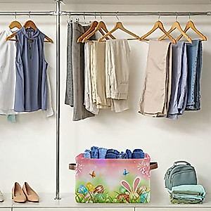 Foldable Storage Basket, Cube Organizer Bins Happy Easter Cube Bag Dual Handles for Closet Shelf
