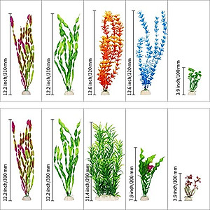 MyLifeUNIT Artificial Fish Tank Plants, 10 Pack Plastic Aquarium Plants Decorations