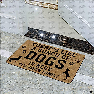 MsMr Funny Door Mat Personalized [Your Name] Indoor Outdoor Doormat Custom Doormat Entrance Floor Mat Home Office Welcome Mat 23.6"x15.7" - There's Like A Bunch of Dogs in Here