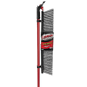 Libman Commercial 1189 24" Multi-Surface Clamp Handle Push Broom, Steel Handle, Red & Black (Pack of 4)