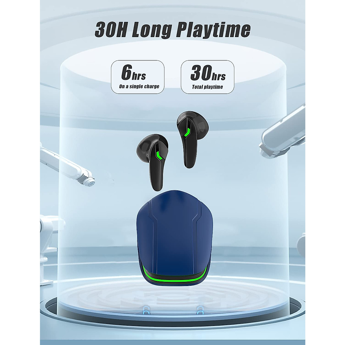 ZBC Earbuds Wireless Bluetooth in-Ear Headphones with 4 Microphones ENC Noise Cancelling Clear Calls Wireless Ear Buds 30H Playback IPX5 Waterproof Sports Stereo Earphones for iPhone Android (Blue)