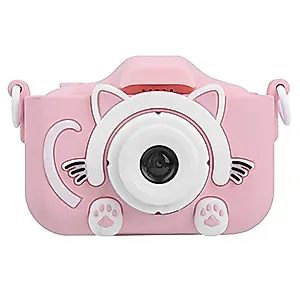 FOLOSAFENAR 2400W Pixels Portable Children Camera, Cartoon Child Camera,Rechargeable Electronic Digital Dv Taking Pictures Toy, with 2 Inches Screen,for Boys and Girls Gifts (Pink)