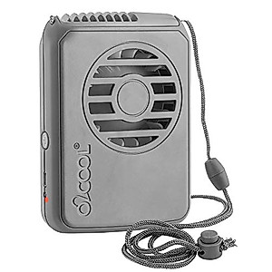 O2COOL Rechargeable Necklace Fan - Portable Hanging Neck Fan with Adjustable Lanyard - 3 Speed Vertical Air Flow – Micro USB Charging Cable Included (Grey)