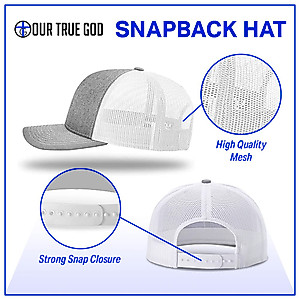 Nail Cross Christian Trucker Hat - Adjustable Fit Cotton Snapback Hat - Breathable Mesh Side for Casual Wear (Heather Front/White Mesh)