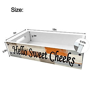 Lnond Rustic Bathroom Decor Box, Bathroom Toilet Tank Tray Storage Basket, Hello Sweet Cheeks Bathroom Wooden Toilet Paper Basket with Handle, Orange