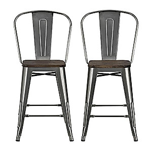 DHP Luxor Counter Stool with Wood Seat and Backrest, 24", Antique Gun Metal