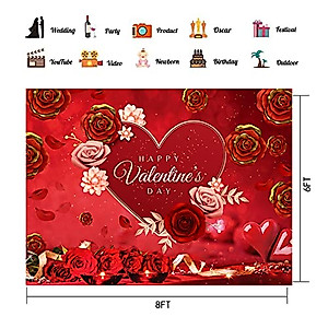 CHAIYA 8x6ft Valentine's Day Photography Backdrop Red Love Heart Romantic Red Rose Flowers Bokeh Valentine's Day Wedding Bridal Shower Party Decor Banner CY-199