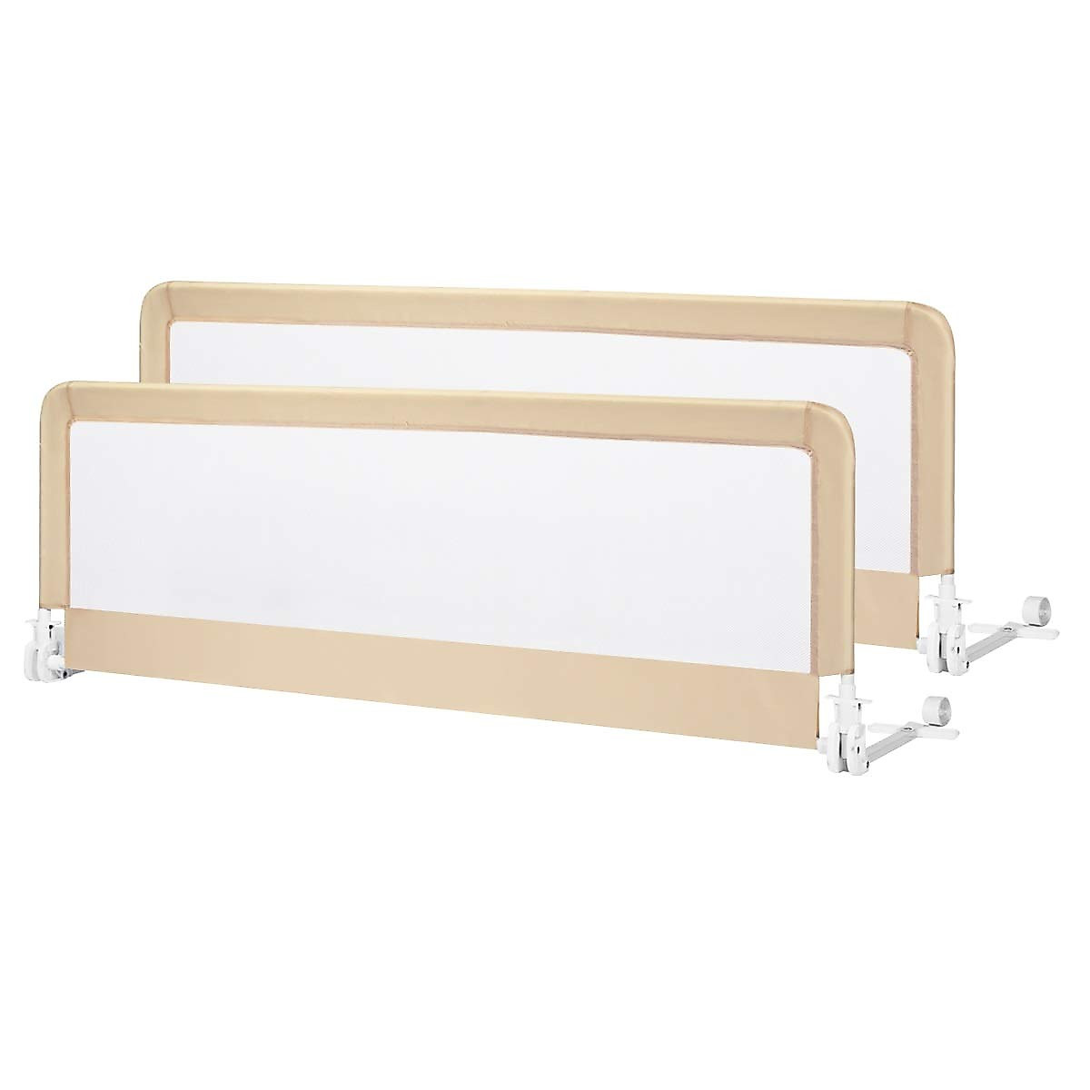 Costzon Bed Rail for Toddlers, 2 PCS Extra Long Swing Down Safety Bed Guards w/Straps for Convertible Crib, Kids Twin, Double, Full Size, Queen & King Bed, Folding Bed Rails for Baby (59-Inch, Beige)