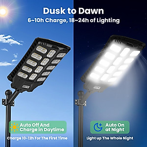 8000W Solar Street Lights Outdoor, Wide Angle Solar Powered LED Light Outside, 50000 mAh Hi-capacity Battery Flood Lamp Dusk to Dawn, Remote Control, Motion Sensor, IP67 Waterproof, Pole or Wall Mount