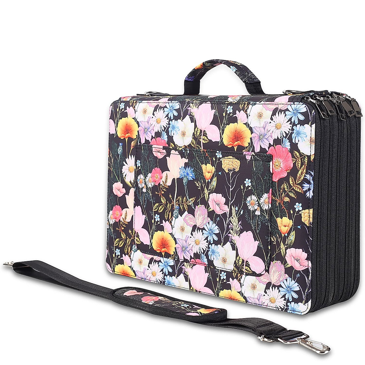 Shulaner 500 Slots Colored Pencil Case Organizer with Zipper Large Capacity Flower Pen Holder Bag for Artist and Painter or Other Adults (Black, Small Slots)