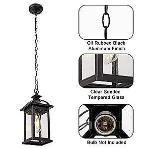 Darkaway Outdoor Pendant Light Fixture Lantern, Hanging Porch Light with Glass Aluminum Outdoor Pendant Lights for Porch, Patio, Entryway (1 Pack, Black)
