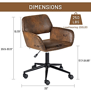 FurnitureR Office Chair, Upholstered Suede Mid Back Swivel Computer Desk Chair with Rolling Wheels, Adjustable Task Chair for Home, Bedroom, Make-up, Studying, Small Spaces - Brown