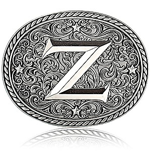 Western Cowboy/Cowgirl Initial Belt Buckle - Silver- Large, Letter Buckles For Men And Women H