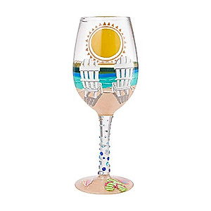 Enesco Designs by Lolita Sun on The Beach Artisan Hand-Painted Wine Glass, 1 Count (Pack of 1), Multicolor